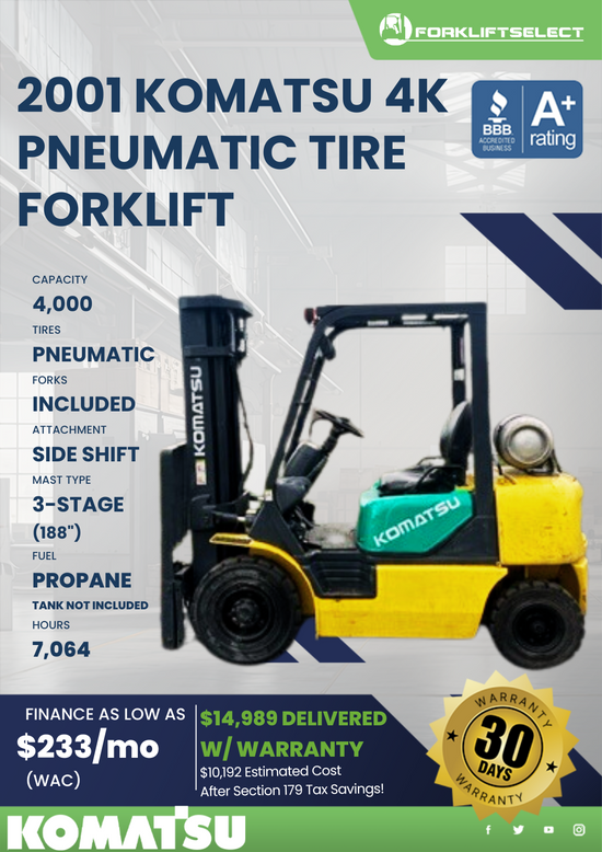2001 KOMATSU 4K PNEUMATIC TIRE FORKLIFT – Forklift Select